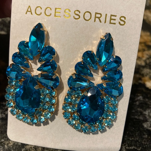 Jewelry | Water Droplet Blue Rhinestone Earrings | Poshmark